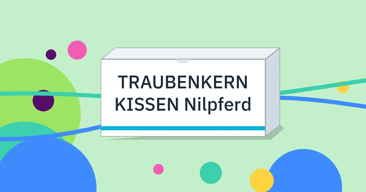 Symbolbild: Packung mit der Aufschrift TRAUBENKERN KISSEN Nilpferd (PZN 16511607) – Verfügbarkeit und Bezug in Apotheken in Frankfurt am Main