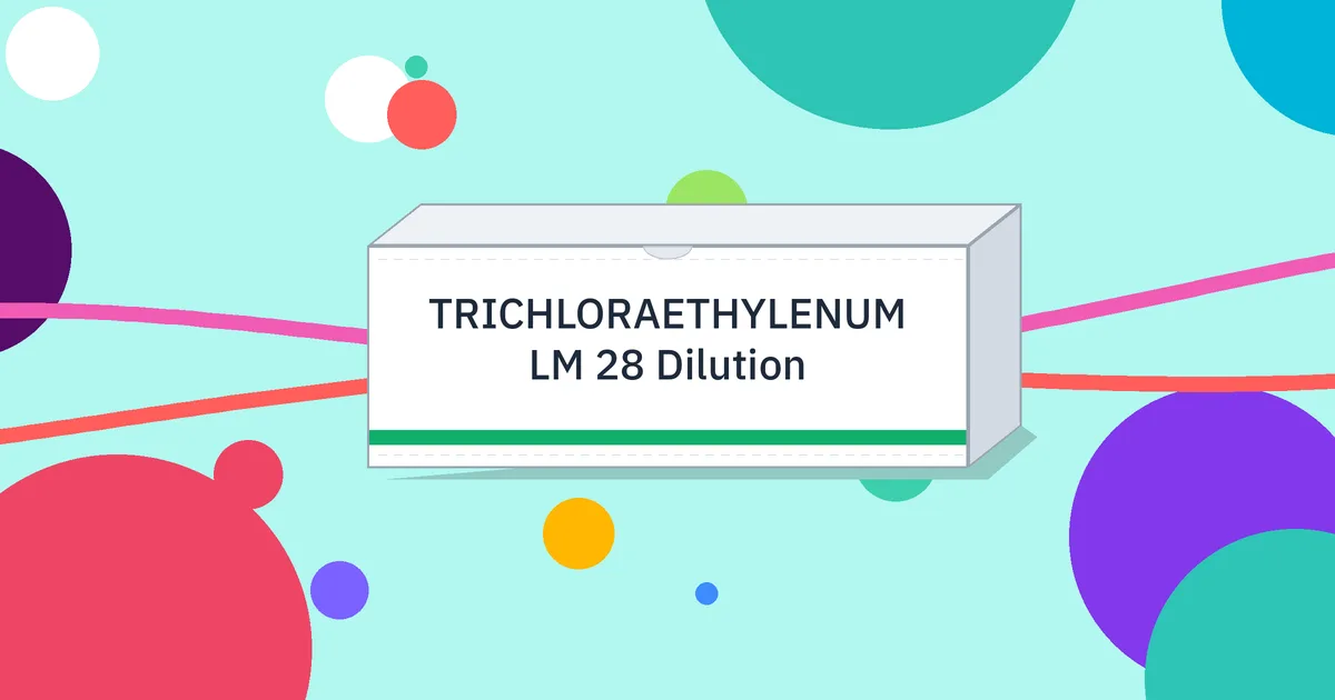 Symbolbild: Packung mit der Aufschrift TRICHLORAETHYLENUM LM 28 Dilution (PZN 13692241) – Verfügbarkeit und Bezug in Apotheken in Frankfurt am Main