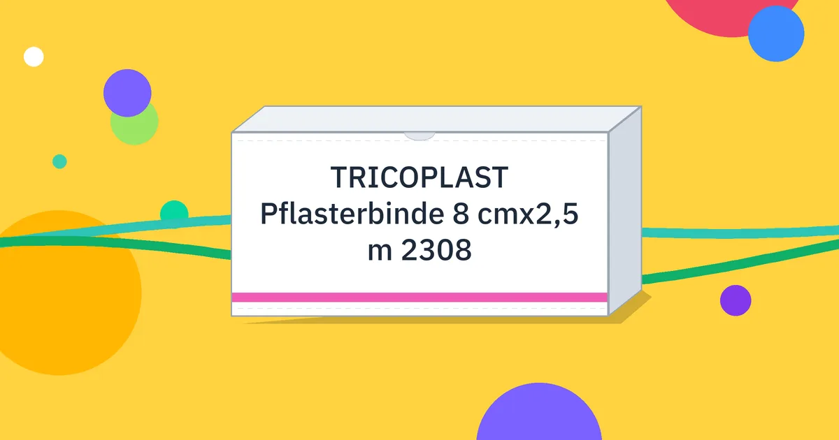 Symbolbild: Packung mit der Aufschrift TRICOPLAST Pflasterbinde 8 cmx2,5 m 2308 (PZN 12657426) – Verfügbarkeit und Bezug in Apotheken in Frankfurt am Main