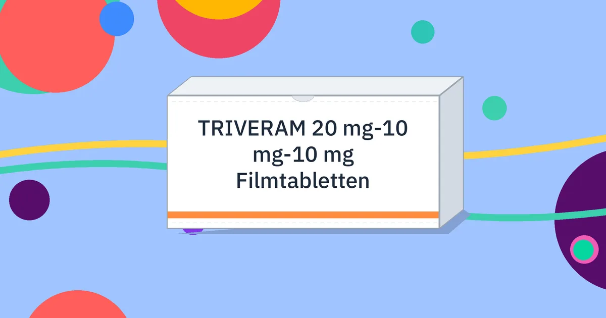 Symbolbild: Packung mit der Aufschrift TRIVERAM 20 mg-10 mg-10 mg Filmtabletten (PZN 19495228) – Verfügbarkeit und Bezug in Apotheken in Frankfurt am Main