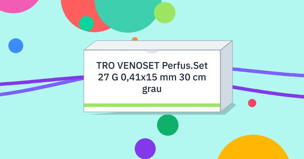 Symbolbild: Packung mit der Aufschrift TRO VENOSET Perfus.Set 27 G 0,41x15 mm 30 cm grau (PZN 12365646) – Verfügbarkeit und Bezug in Apotheken in Frankfurt am Main