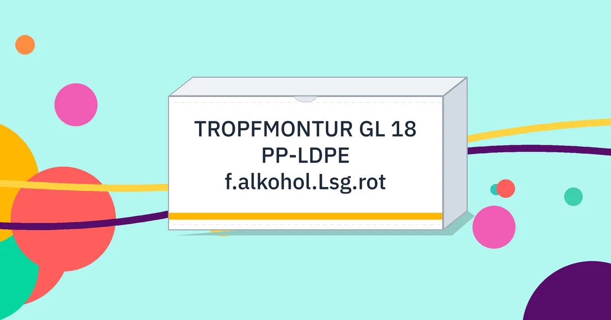 Symbolbild: Packung mit der Aufschrift TROPFMONTUR GL 18 PP-LDPE f.alkohol.Lsg.rot (PZN 18015172) – Verfügbarkeit und Bezug in Apotheken in Frankfurt am Main