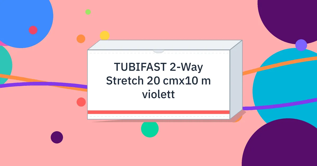 Symbolbild: Packung mit der Aufschrift TUBIFAST 2-Way Stretch 20 cmx10 m violett (PZN 20311972) – Verfügbarkeit und Bezug in Apotheken in Frankfurt am Main