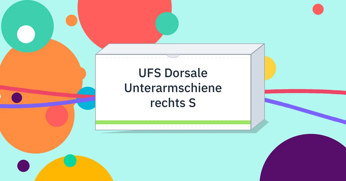 Symbolbild: Packung mit der Aufschrift UFS Dorsale Unterarmschiene rechts S (PZN 09226349) – Verfügbarkeit und Bezug in Apotheken in Frankfurt am Main