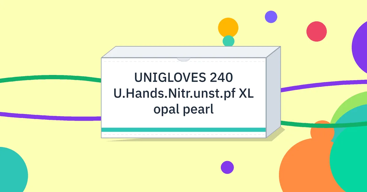 Symbolbild: Packung mit der Aufschrift UNIGLOVES 240 U.Hands.Nitr.unst.pf XL opal pearl (PZN 18101612) – Verfügbarkeit und Bezug in Apotheken in Frankfurt am Main