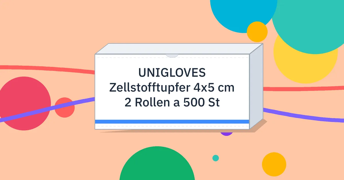 Symbolbild: Packung mit der Aufschrift UNIGLOVES Zellstofftupfer 4x5 cm 2 Rollen a 500 St (PZN 18227359) – Verfügbarkeit und Bezug in Apotheken in Frankfurt am Main