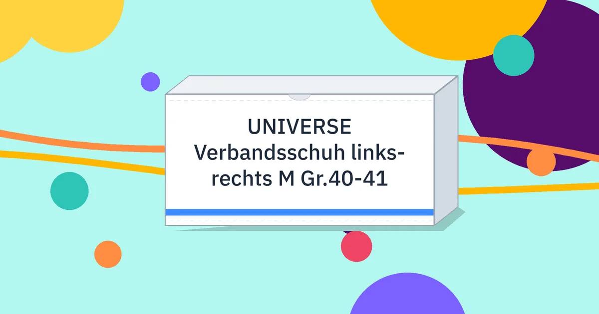 Symbolbild: Packung mit der Aufschrift UNIVERSE Verbandsschuh links-rechts M Gr.40-41 (PZN 17197395) – Verfügbarkeit und Bezug in Apotheken in Frankfurt am Main