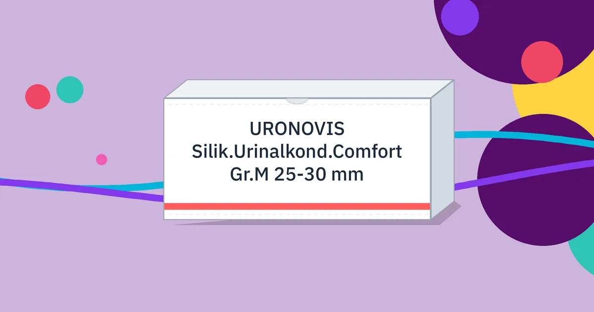 Symbolbild: Packung mit der Aufschrift URONOVIS Silik.Urinalkond.Comfort Gr.M 25-30 mm (PZN 05379837) – Verfügbarkeit und Bezug in Apotheken in Frankfurt am Main