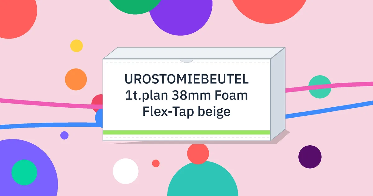 Symbolbild: Packung mit der Aufschrift UROSTOMIEBEUTEL 1t.plan 38mm Foam Flex-Tap beige (PZN 17944633) – Verfügbarkeit und Bezug in Apotheken in Frankfurt am Main