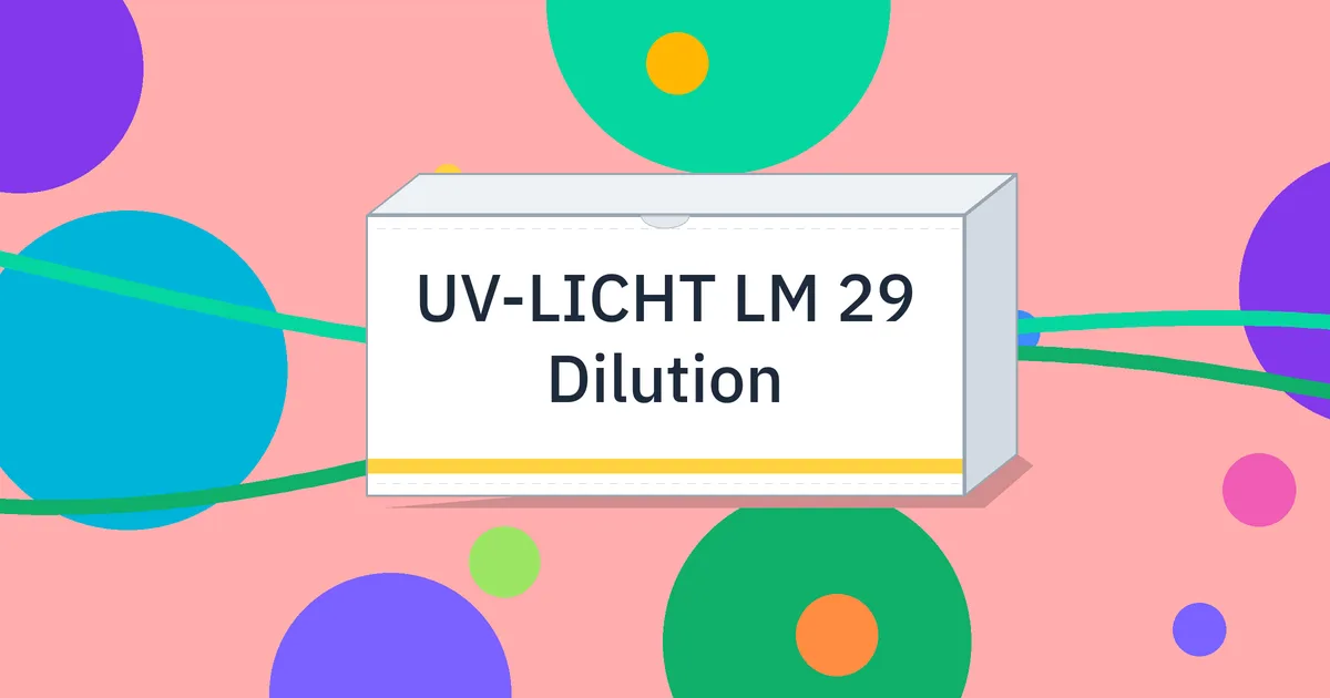 Symbolbild: Packung mit der Aufschrift UV-LICHT LM 29 Dilution (PZN 13258792) – Verfügbarkeit und Bezug in Apotheken in Frankfurt am Main