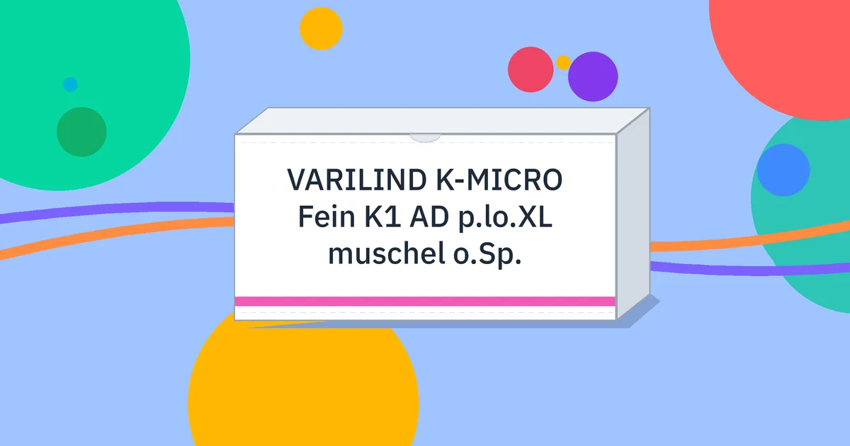 Symbolbild: Packung mit der Aufschrift VARILIND K-MICRO Fein K1 AD p.lo.XL muschel o.Sp. (PZN 20619078) – Verfügbarkeit und Bezug in Apotheken in Frankfurt am Main
