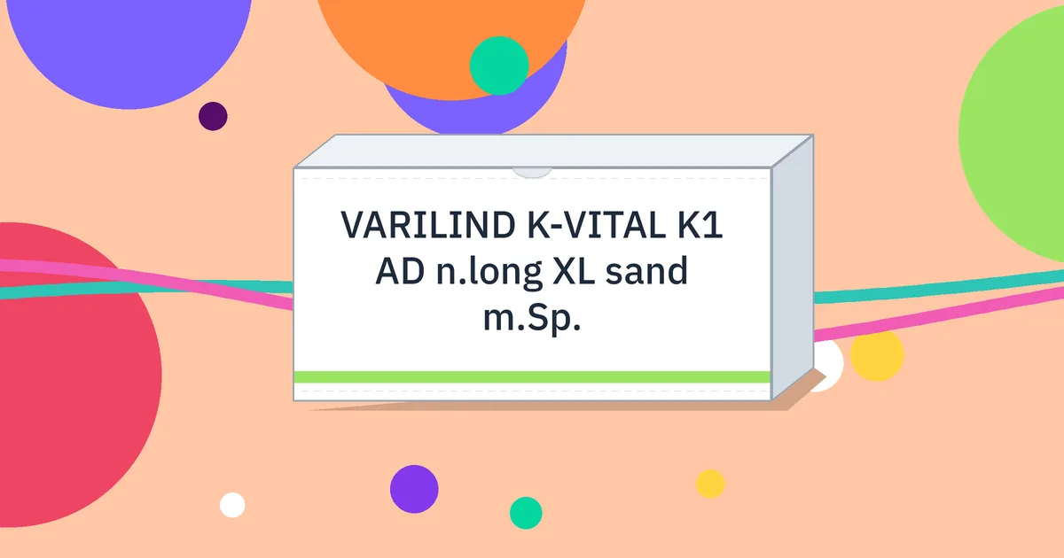 Symbolbild: Packung mit der Aufschrift VARILIND K-VITAL K1 AD n.long XL sand m.Sp. (PZN 20565885) – Verfügbarkeit und Bezug in Apotheken in Frankfurt am Main