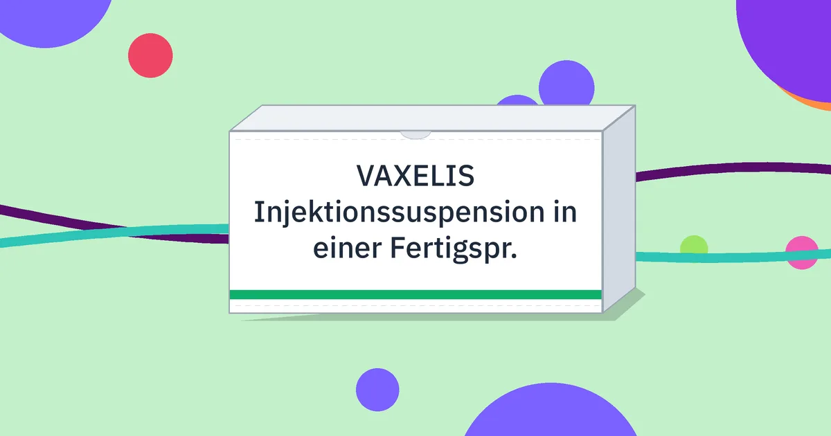 Symbolbild: Packung mit der Aufschrift VAXELIS Injektionssuspension in einer Fertigspr. (PZN 14299876) – Verfügbarkeit und Bezug in Apotheken in Frankfurt am Main