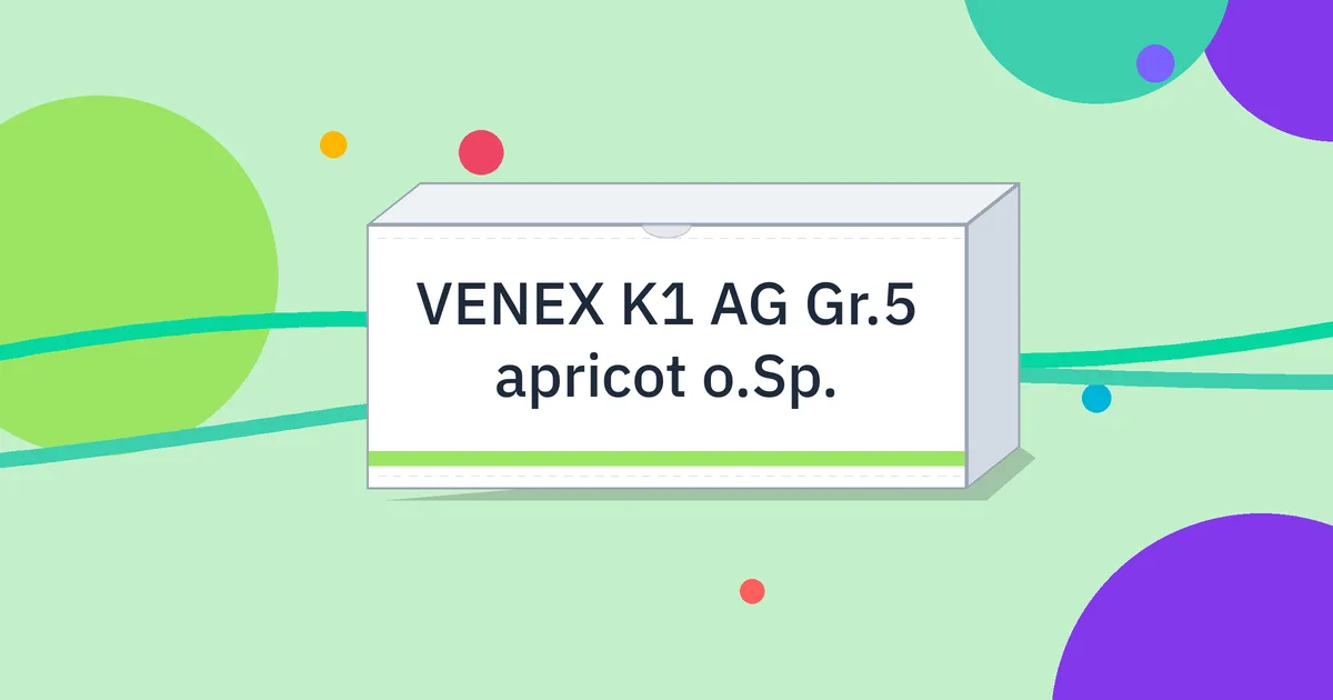 Symbolbild: Packung mit der Aufschrift VENEX K1 AG Gr.5 apricot o.Sp. (PZN 03189009) – Verfügbarkeit und Bezug in Apotheken in Frankfurt am Main