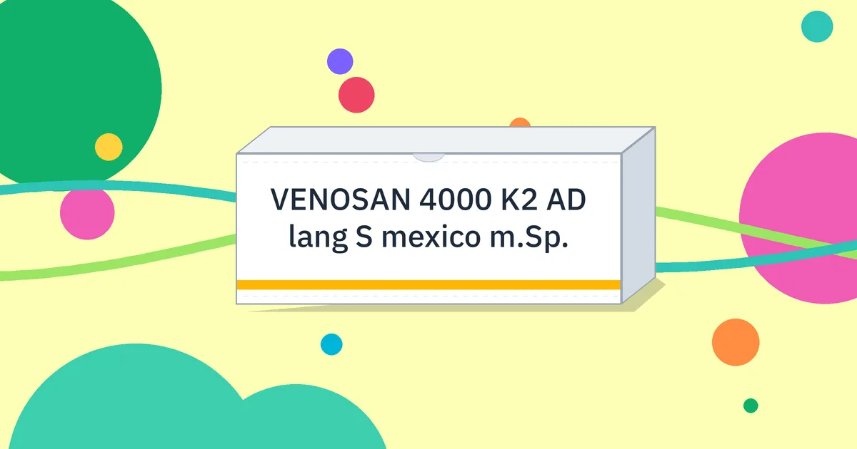 Symbolbild: Packung mit der Aufschrift VENOSAN 4000 K2 AD lang S mexico m.Sp. (PZN 14423767) – Verfügbarkeit und Bezug in Apotheken in Frankfurt am Main