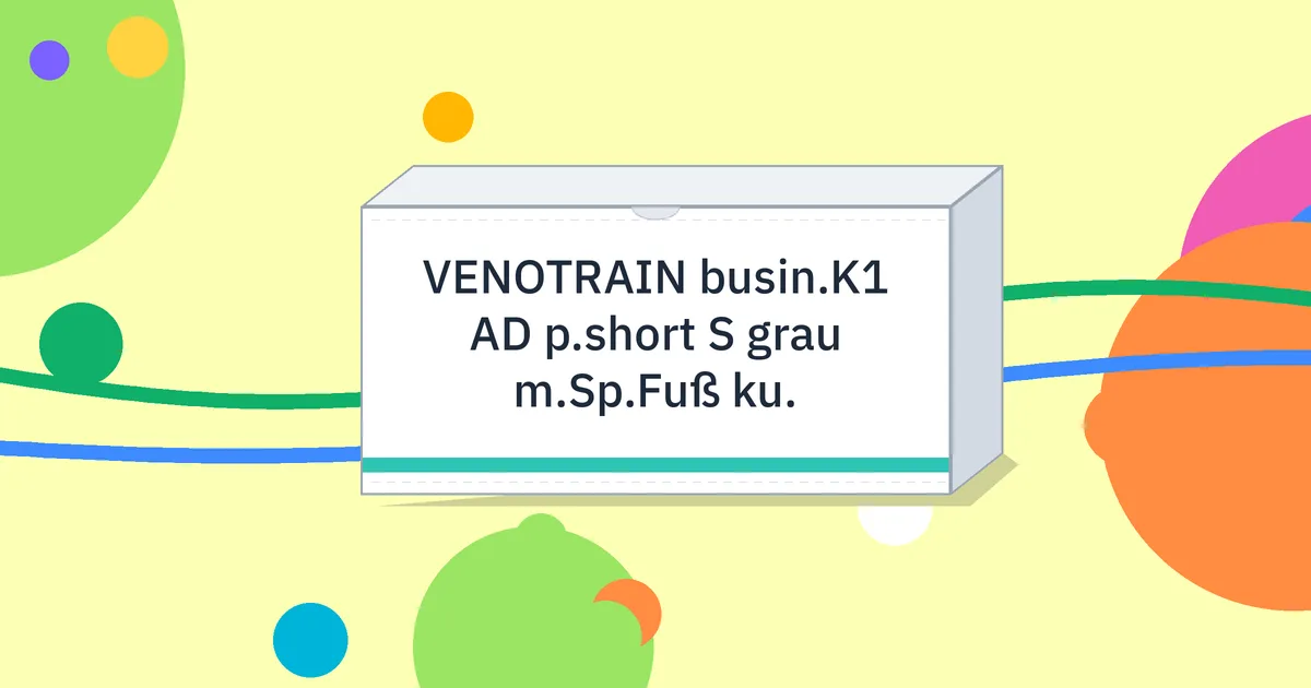 Symbolbild: Packung mit der Aufschrift VENOTRAIN busin.K1 AD p.short S grau m.Sp.Fuß ku. (PZN 19057238) – Verfügbarkeit und Bezug in Apotheken in Frankfurt am Main