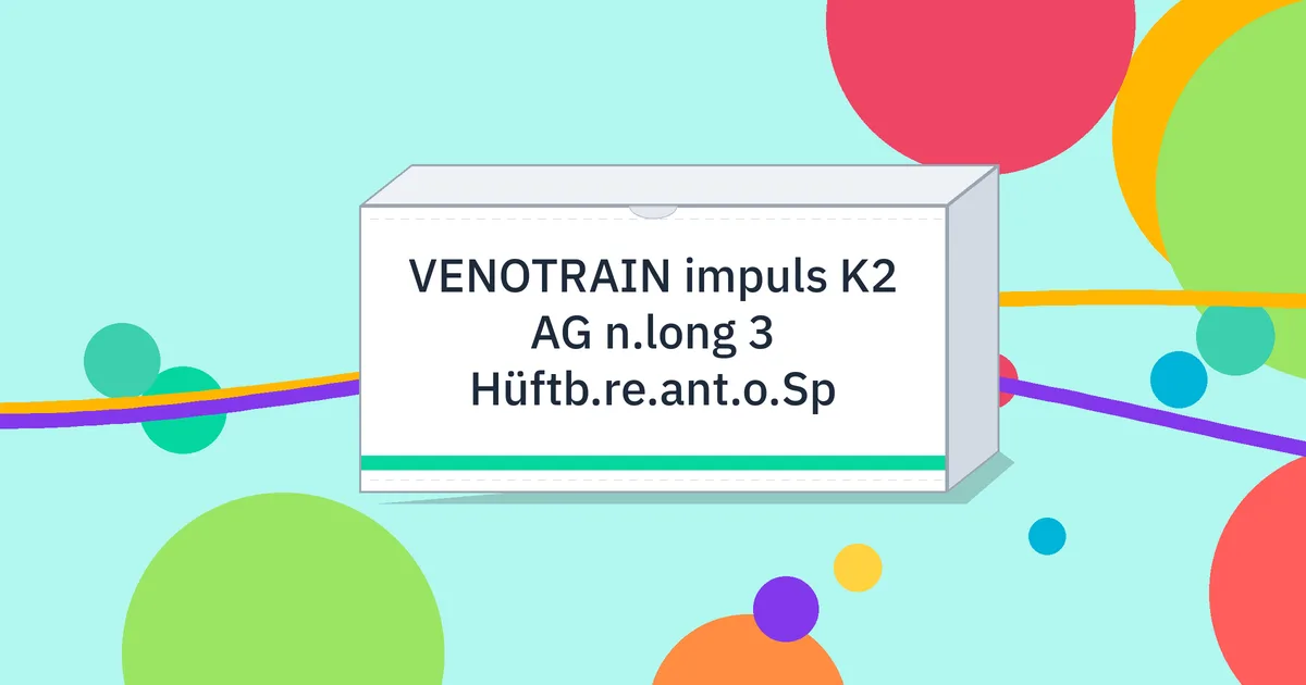 Symbolbild: Packung mit der Aufschrift VENOTRAIN impuls K2 AG n.long 3 Hüftb.re.ant.o.Sp (PZN 15217320) – Verfügbarkeit und Bezug in Apotheken in Frankfurt am Main