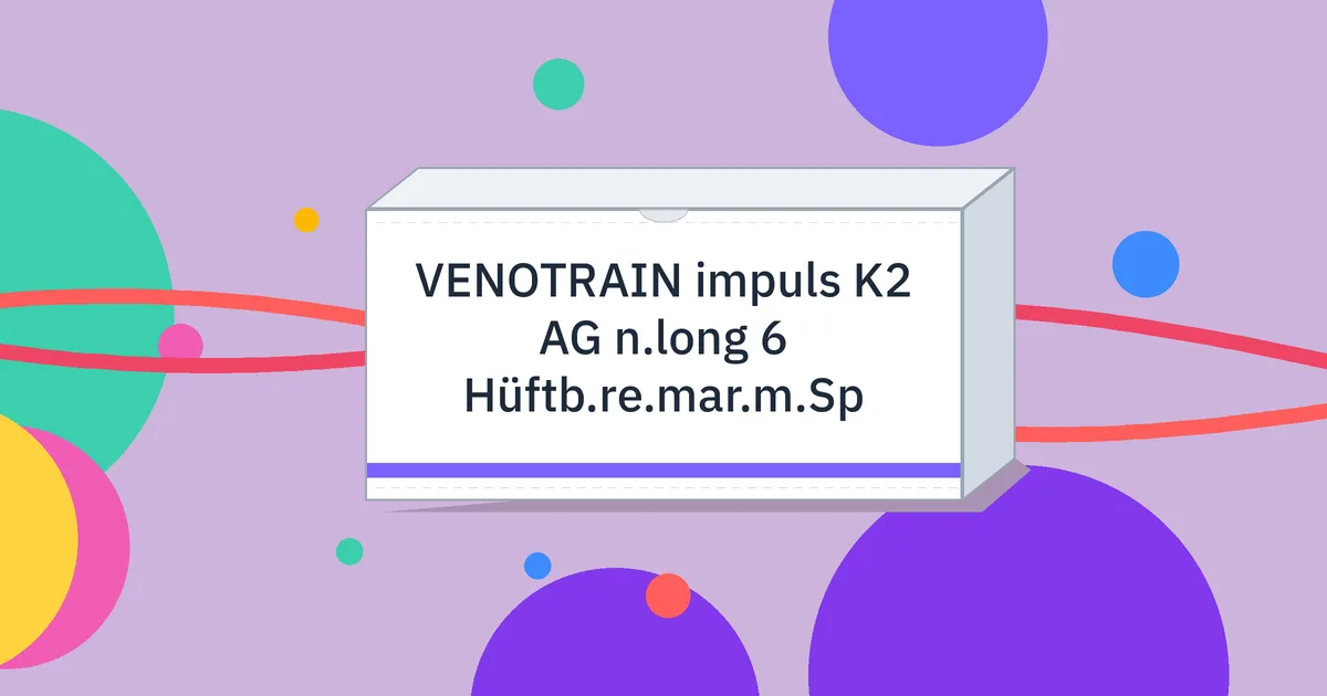Symbolbild: Packung mit der Aufschrift VENOTRAIN impuls K2 AG n.long 6 Hüftb.re.mar.m.Sp (PZN 15216504) – Verfügbarkeit und Bezug in Apotheken in Frankfurt am Main