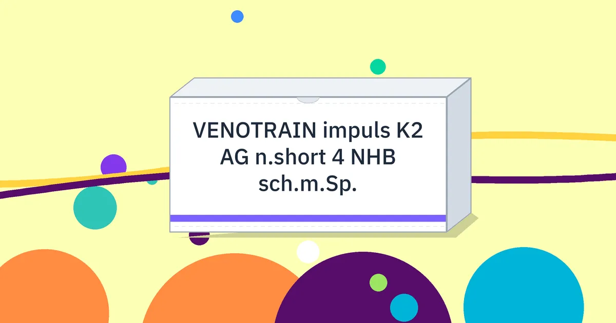 Symbolbild: Packung mit der Aufschrift VENOTRAIN impuls K2 AG n.short 4 NHB sch.m.Sp. (PZN 00506484) – Verfügbarkeit und Bezug in Apotheken in Frankfurt am Main