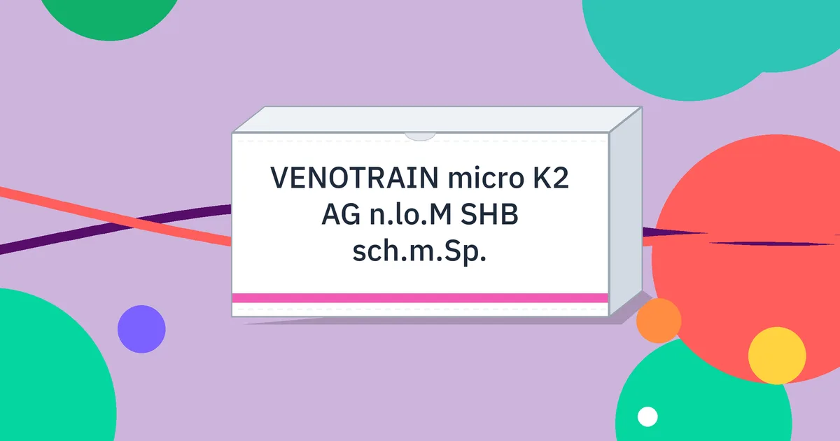 Symbolbild: Packung mit der Aufschrift VENOTRAIN micro K2 AG n.lo.M SHB sch.m.Sp. (PZN 00416841) – Verfügbarkeit und Bezug in Apotheken in Frankfurt am Main
