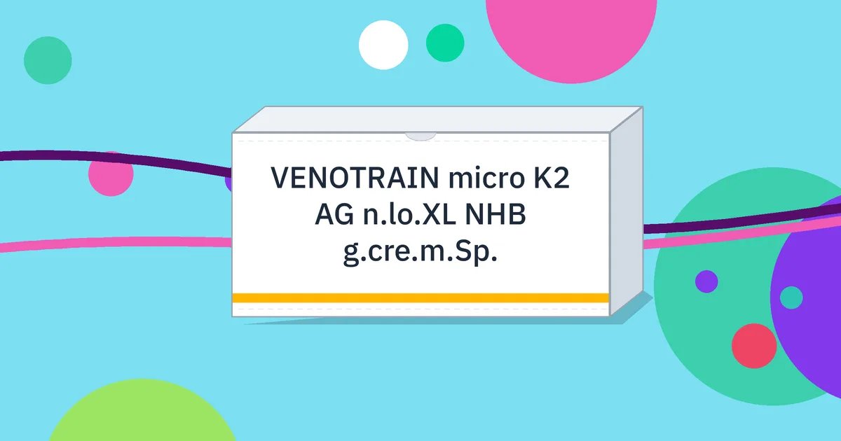 Symbolbild: Packung mit der Aufschrift VENOTRAIN micro K2 AG n.lo.XL NHB g.cre.m.Sp. (PZN 05999043) – Verfügbarkeit und Bezug in Apotheken in Frankfurt am Main