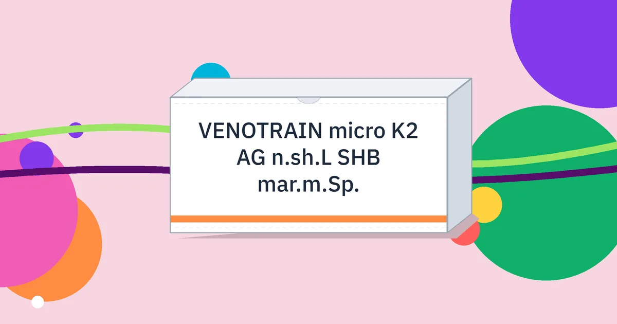 Symbolbild: Packung mit der Aufschrift VENOTRAIN micro K2 AG n.sh.L SHB mar.m.Sp. (PZN 06153213) – Verfügbarkeit und Bezug in Apotheken in Frankfurt am Main