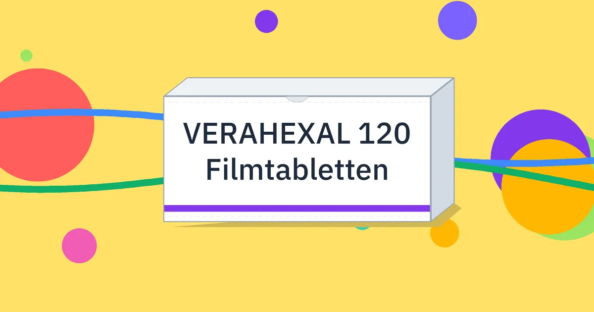 Symbolbild: Packung mit der Aufschrift VERAHEXAL 120 Filmtabletten (PZN 03117501) – Verfügbarkeit und Bezug in Apotheken in Frankfurt am Main