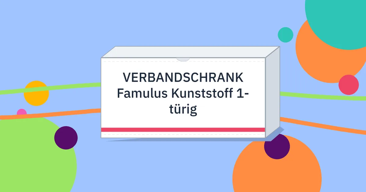 Symbolbild: Packung mit der Aufschrift VERBANDSCHRANK Famulus Kunststoff 1-türig (PZN 03815576) – Verfügbarkeit und Bezug in Apotheken in Frankfurt am Main