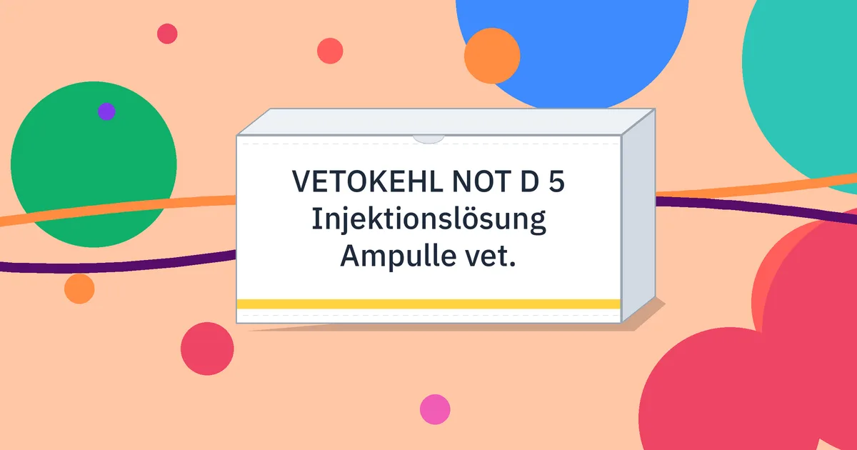 Symbolbild: Packung mit der Aufschrift VETOKEHL NOT D 5 Injektionslösung Ampulle vet. (PZN 04599614) – Verfügbarkeit und Bezug in Apotheken in Frankfurt am Main