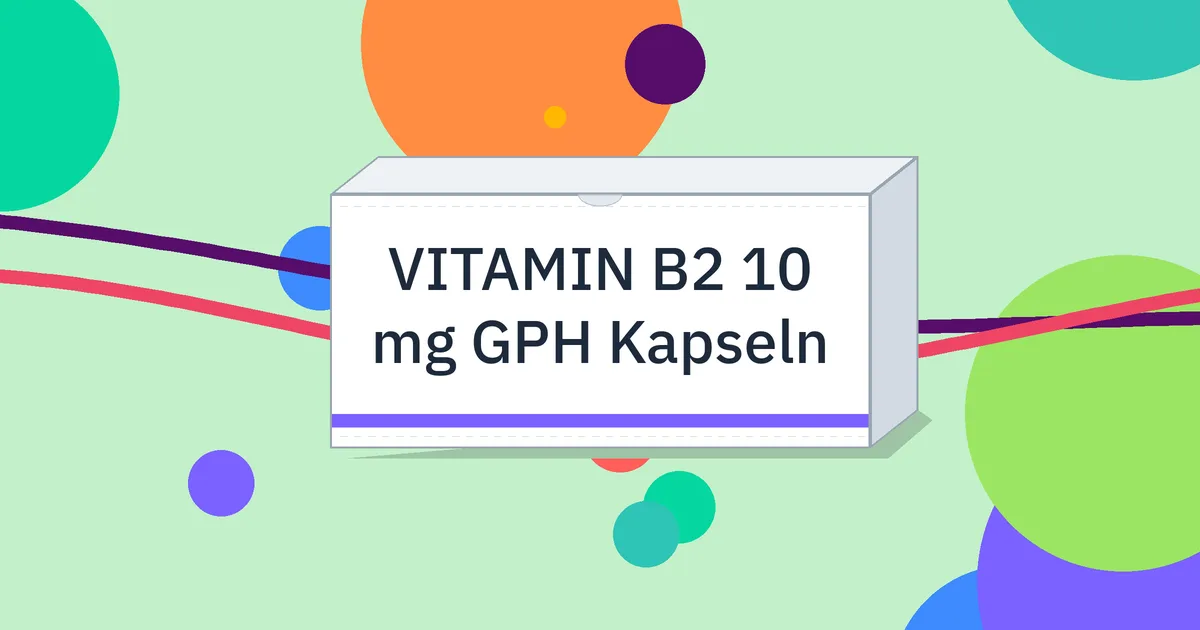 Symbolbild: Packung mit der Aufschrift VITAMIN B2 10 mg GPH Kapseln (PZN 16571070) – Verfügbarkeit und Bezug in Apotheken in Frankfurt am Main