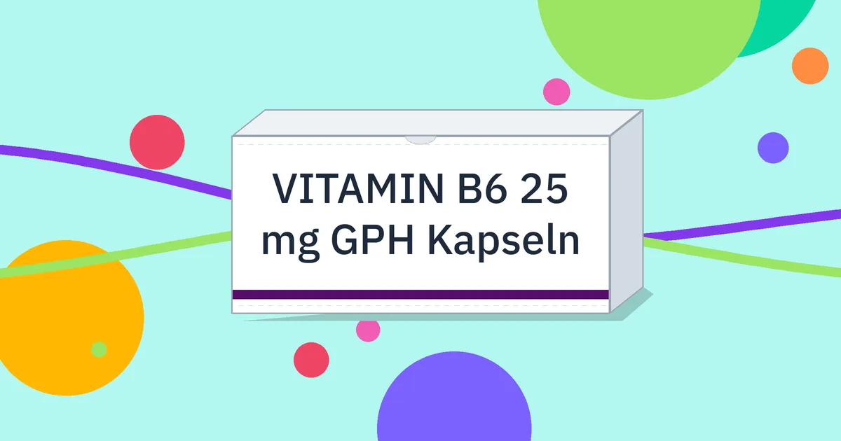 Symbolbild: Packung mit der Aufschrift VITAMIN B6 25 mg GPH Kapseln (PZN 14364763) – Verfügbarkeit und Bezug in Apotheken in Frankfurt am Main