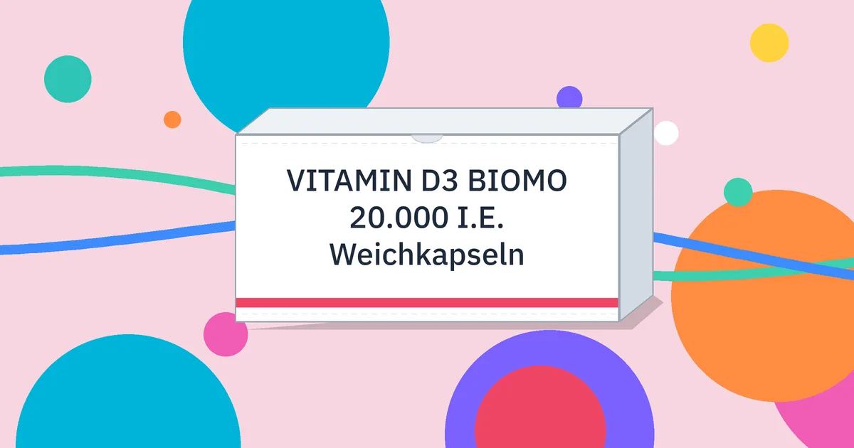 Symbolbild: Packung mit der Aufschrift VITAMIN D3 BIOMO 20.000 I.E. Weichkapseln (PZN 18455310) – Verfügbarkeit und Bezug in Apotheken in Frankfurt am Main