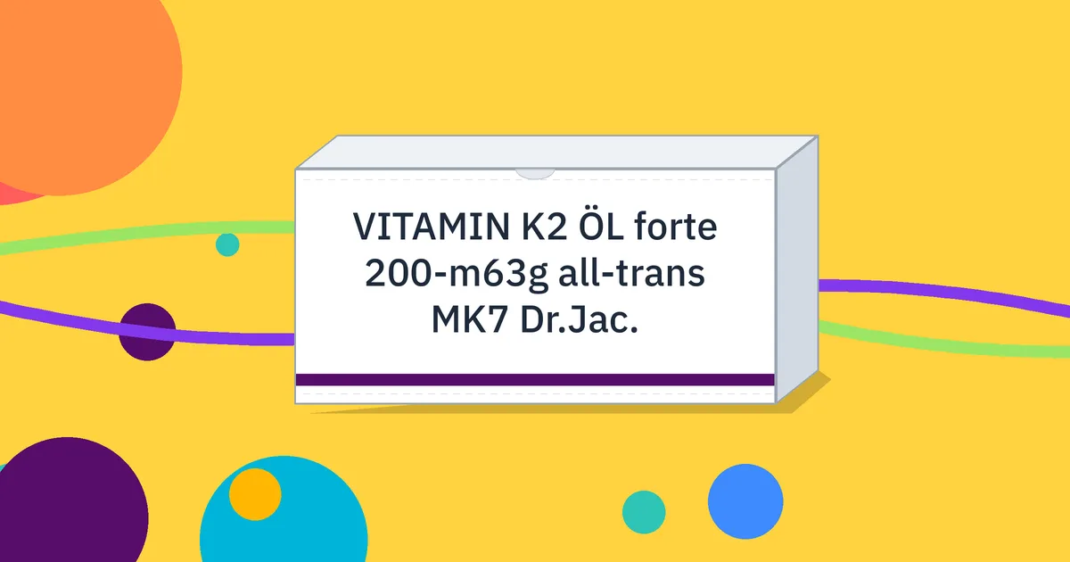 Symbolbild: Packung mit der Aufschrift VITAMIN K2 ÖL forte 200-m63g all-trans MK7 Dr.Jac. (PZN 20080975) – Verfügbarkeit und Bezug in Apotheken in Frankfurt am Main