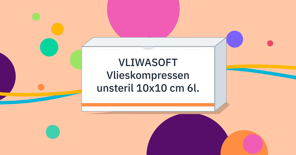 Symbolbild: Packung mit der Aufschrift VLIWASOFT Vlieskompressen unsteril 10x10 cm 6l. (PZN 16123756) – Verfügbarkeit und Bezug in Apotheken in Frankfurt am Main