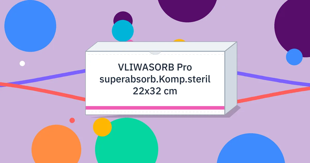 Symbolbild: Packung mit der Aufschrift VLIWASORB Pro superabsorb.Komp.steril 22x32 cm (PZN 15431757) – Verfügbarkeit und Bezug in Apotheken in Frankfurt am Main