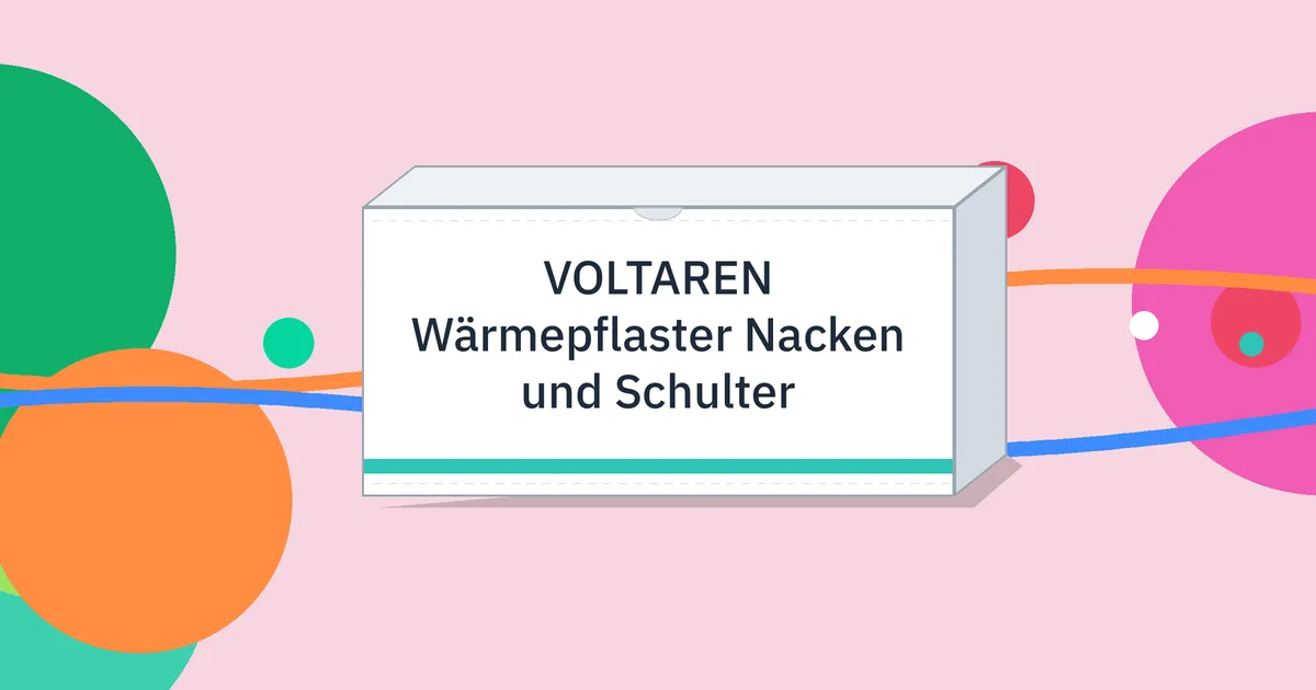 Symbolbild: Packung mit der Aufschrift VOLTAREN Wärmepflaster Nacken und Schulter (PZN 14179250) – Verfügbarkeit und Bezug in Apotheken in Frankfurt am Main