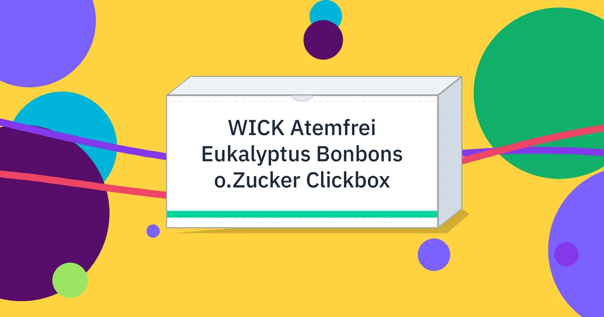 Symbolbild: Packung mit der Aufschrift WICK Atemfrei Eukalyptus Bonbons o.Zucker Clickbox (PZN 12422350) – Verfügbarkeit und Bezug in Apotheken in Frankfurt am Main