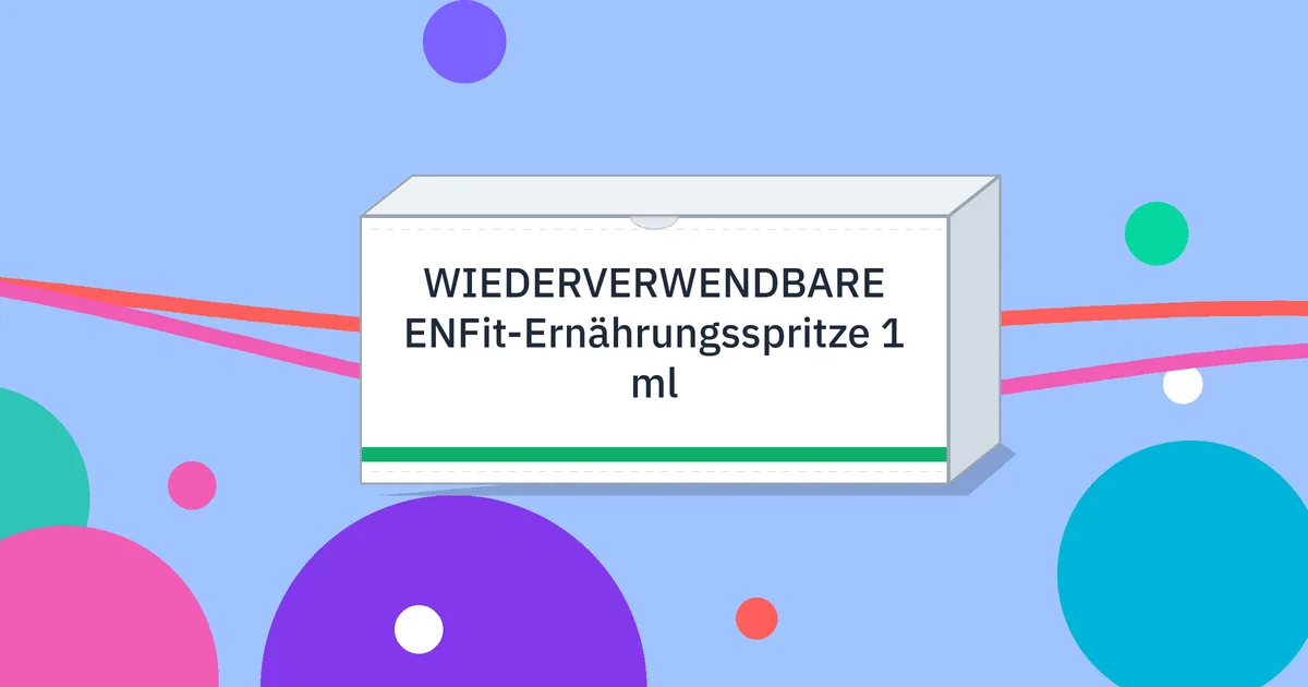 Symbolbild: Packung mit der Aufschrift WIEDERVERWENDBARE ENFit-Ernährungsspritze 1 ml (PZN 19997065) – Verfügbarkeit und Bezug in Apotheken in Frankfurt am Main