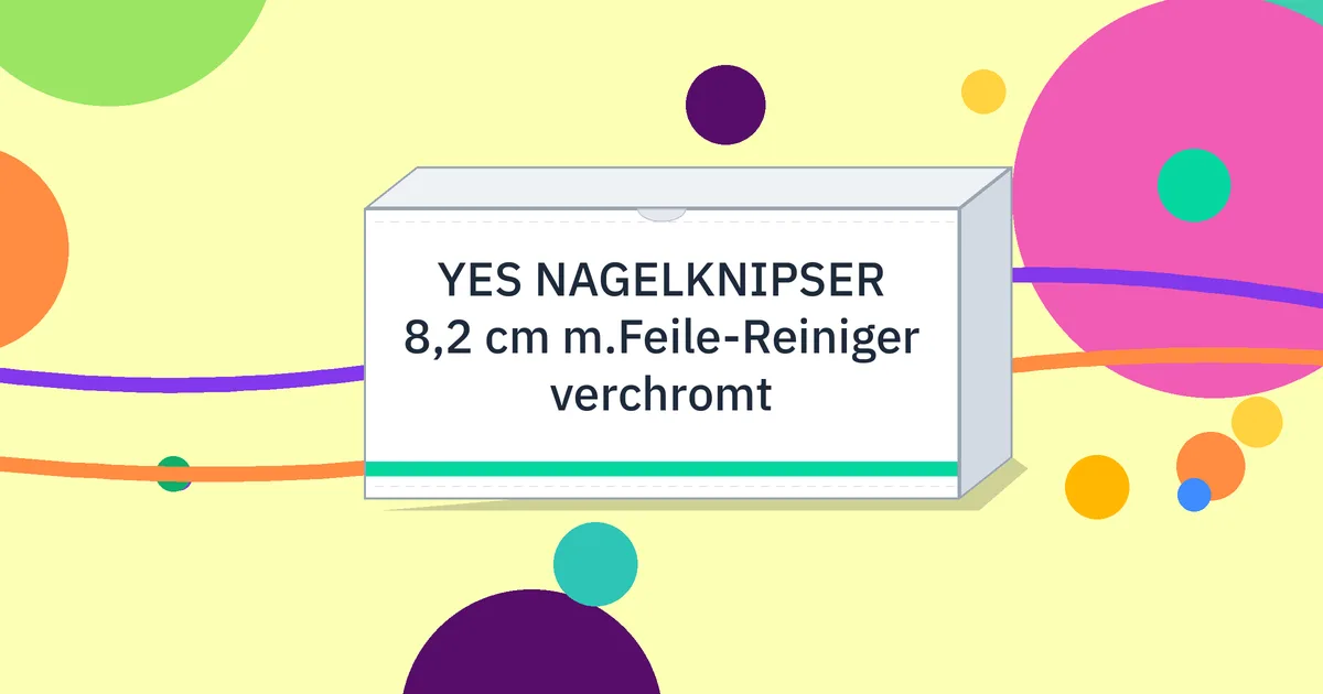 Symbolbild: Packung mit der Aufschrift YES NAGELKNIPSER 8,2 cm m.Feile-Reiniger verchromt (PZN 14220840) – Verfügbarkeit und Bezug in Apotheken in Frankfurt am Main