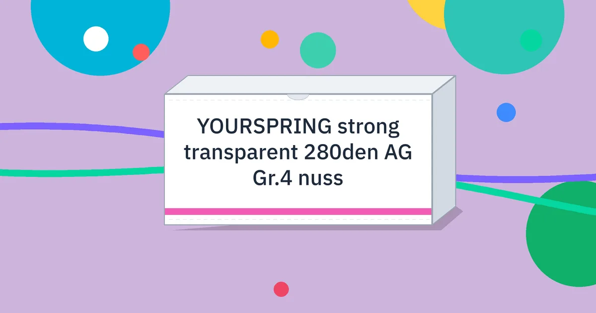 Symbolbild: Packung mit der Aufschrift YOURSPRING strong transparent 280den AG Gr.4 nuss (PZN 18058069) – Verfügbarkeit und Bezug in Apotheken in Frankfurt am Main