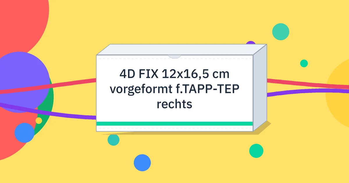 Symbolbild: Packung mit der Aufschrift 4D FIX 12x16,5 cm vorgeformt f.TAPP-TEP rechts (PZN 20581571) – Verfügbarkeit und Bezug in Apotheken in Frankfurt am Main