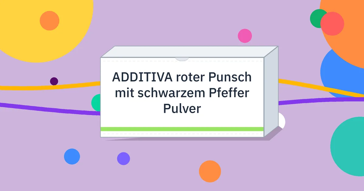 Symbolbild: Packung mit der Aufschrift ADDITIVA roter Punsch mit schwarzem Pfeffer Pulver (PZN 19405685) – Verfügbarkeit und Bezug in Apotheken in Frankfurt am Main