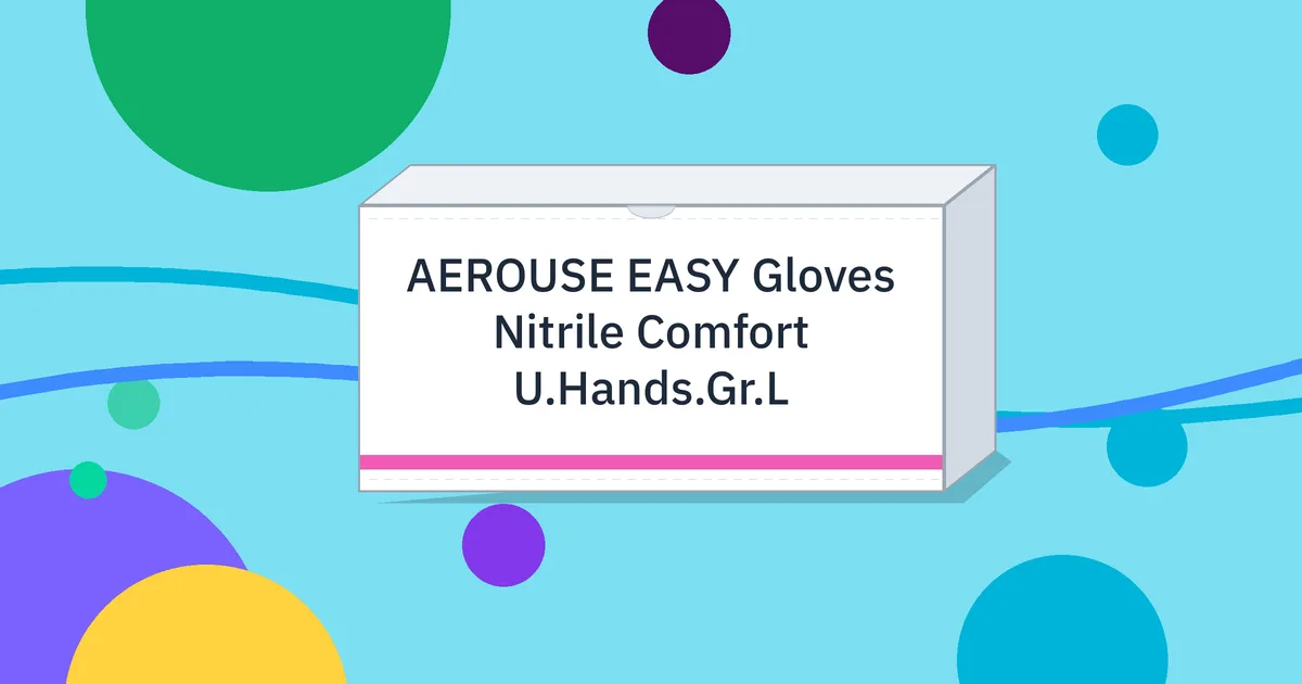 Symbolbild: Packung mit der Aufschrift AEROUSE EASY Gloves Nitrile Comfort U.Hands.Gr.L (PZN 11091081) – Verfügbarkeit und Bezug in Apotheken in Frankfurt am Main