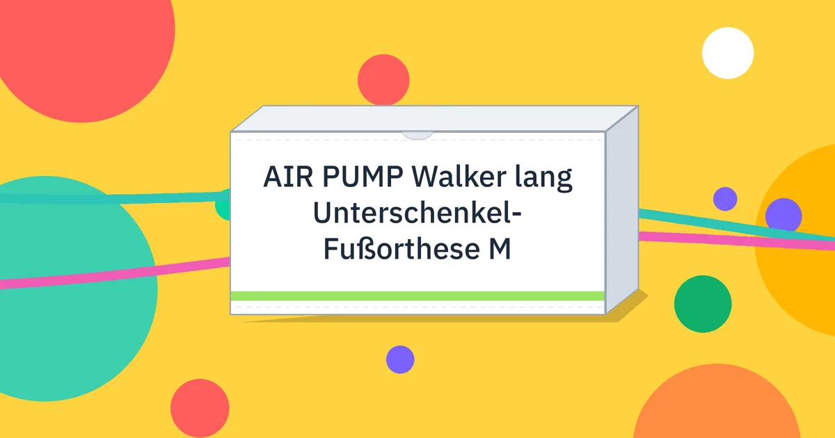 Symbolbild: Packung mit der Aufschrift AIR PUMP Walker lang Unterschenkel-Fußorthese M (PZN 19108935) – Verfügbarkeit und Bezug in Apotheken in Frankfurt am Main