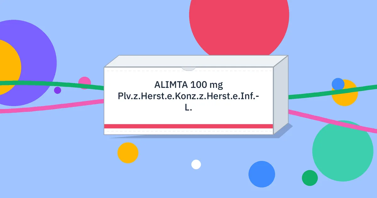 Symbolbild: Packung mit der Aufschrift ALIMTA 100 mg Plv.z.Herst.e.Konz.z.Herst.e.Inf.-L. (PZN 12432704) – Verfügbarkeit und Bezug in Apotheken in Frankfurt am Main