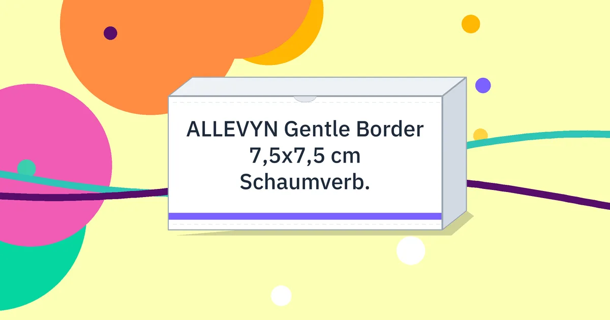 Symbolbild: Packung mit der Aufschrift ALLEVYN Gentle Border 7,5x7,5 cm Schaumverb. (PZN 11229817) – Verfügbarkeit und Bezug in Apotheken in Frankfurt am Main