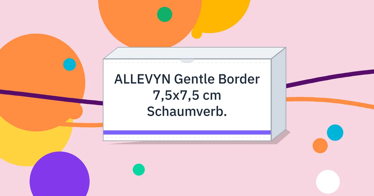 Symbolbild: Packung mit der Aufschrift ALLEVYN Gentle Border 7,5x7,5 cm Schaumverb. (PZN 17380981) – Verfügbarkeit und Bezug in Apotheken in Frankfurt am Main