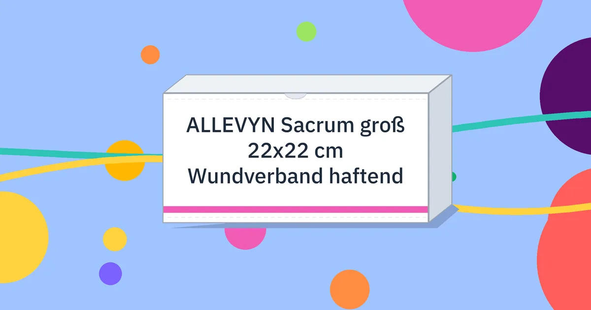 Symbolbild: Packung mit der Aufschrift ALLEVYN Sacrum groß 22x22 cm Wundverband haftend (PZN 17163605) – Verfügbarkeit und Bezug in Apotheken in Frankfurt am Main