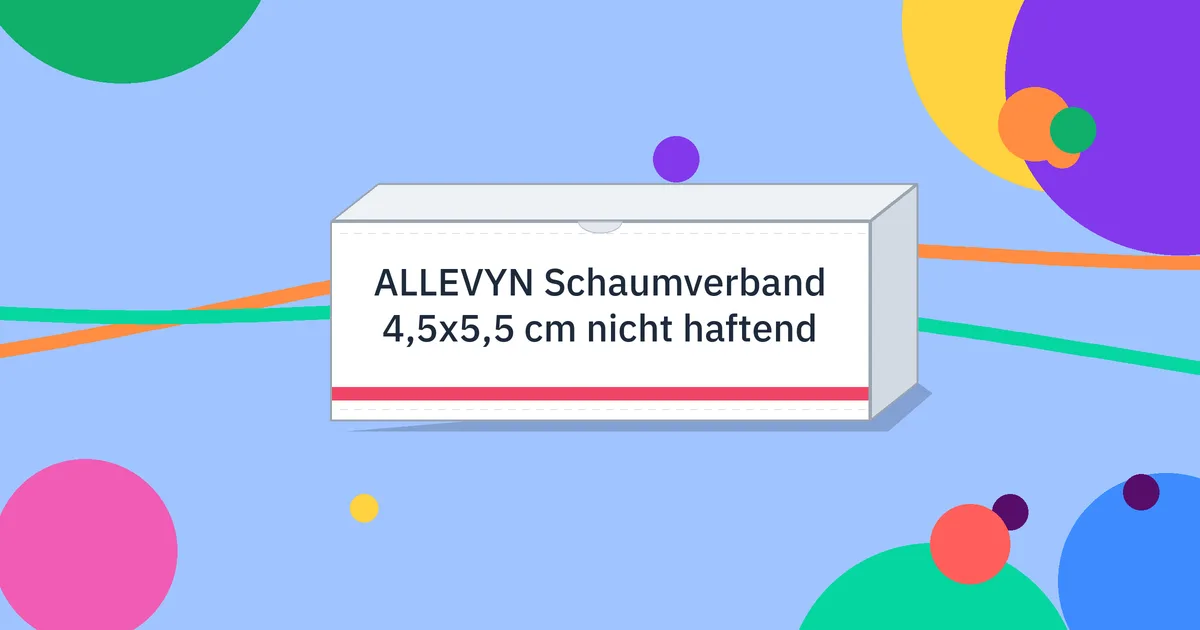 Symbolbild: Packung mit der Aufschrift ALLEVYN Schaumverband 4,5x5,5 cm nicht haftend (PZN 15572268) – Verfügbarkeit und Bezug in Apotheken in Frankfurt am Main