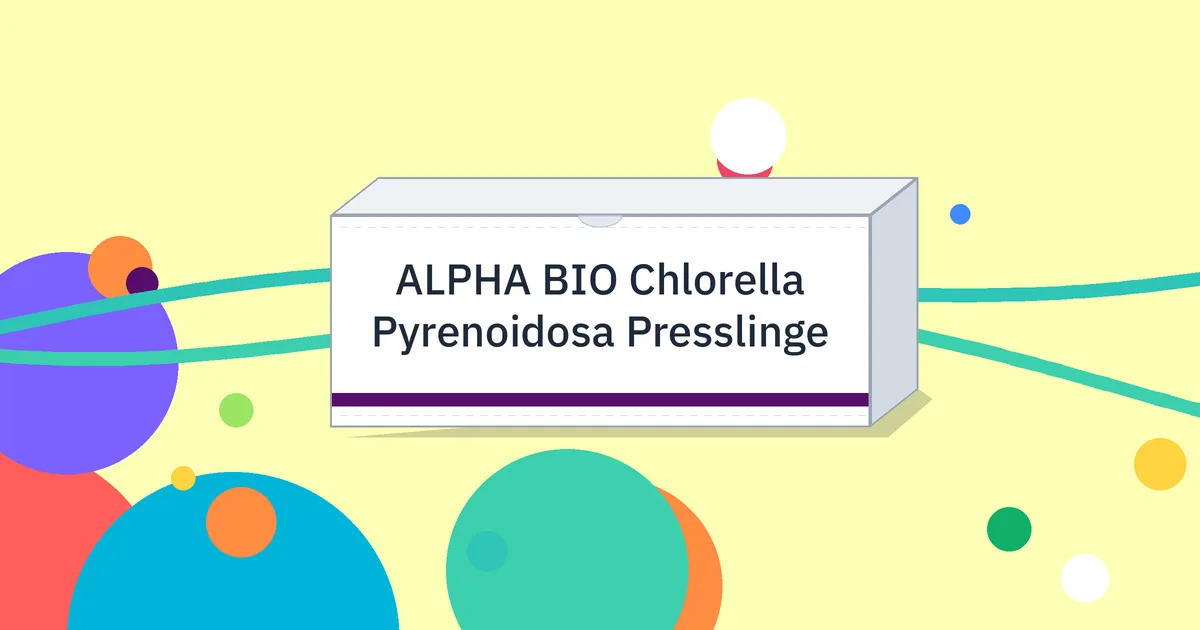 Symbolbild: Packung mit der Aufschrift ALPHA BIO Chlorella Pyrenoidosa Presslinge (PZN 18070389) – Verfügbarkeit und Bezug in Apotheken in Frankfurt am Main